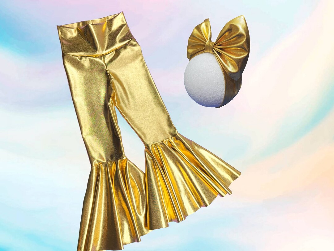 Baby or Little Girls Golden Bell Bottoms With Headband Bow / 70's Style ...