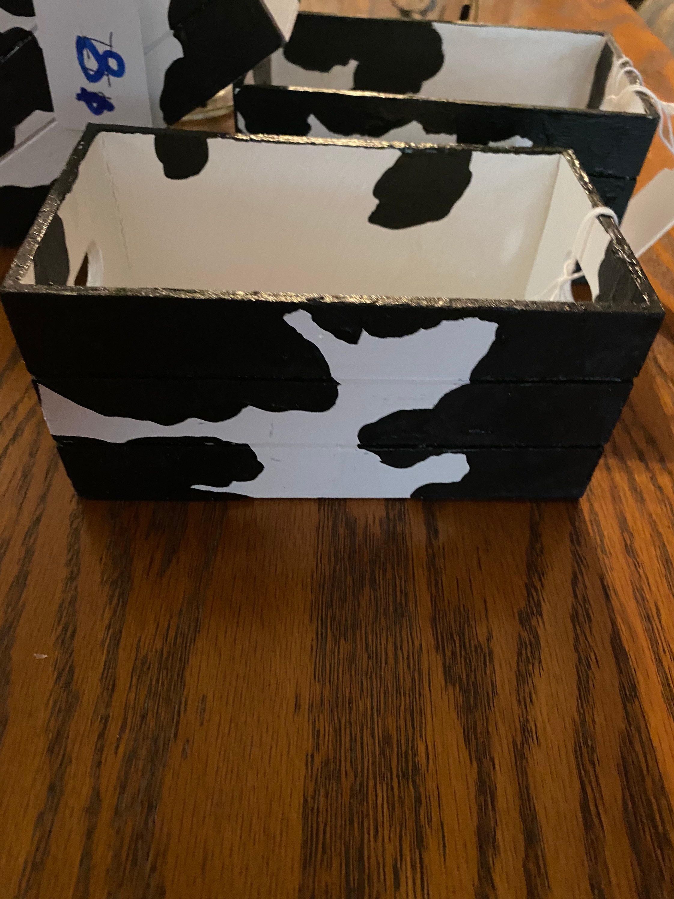 Cow print farmhouse small wooden storage boxes Pick which one | Etsy
