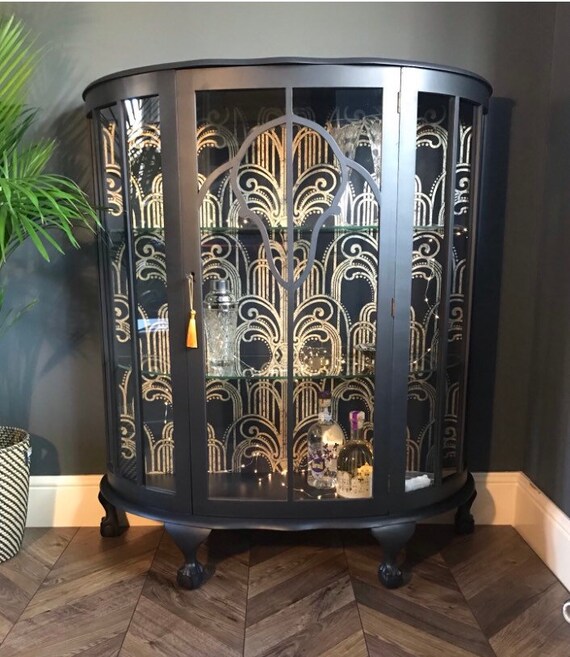 SOLD but Similar Available Gorgeous Art Deco Style Drinks gin cocktail Cabinet grey Free Delivery Within 25 Miles Etsy