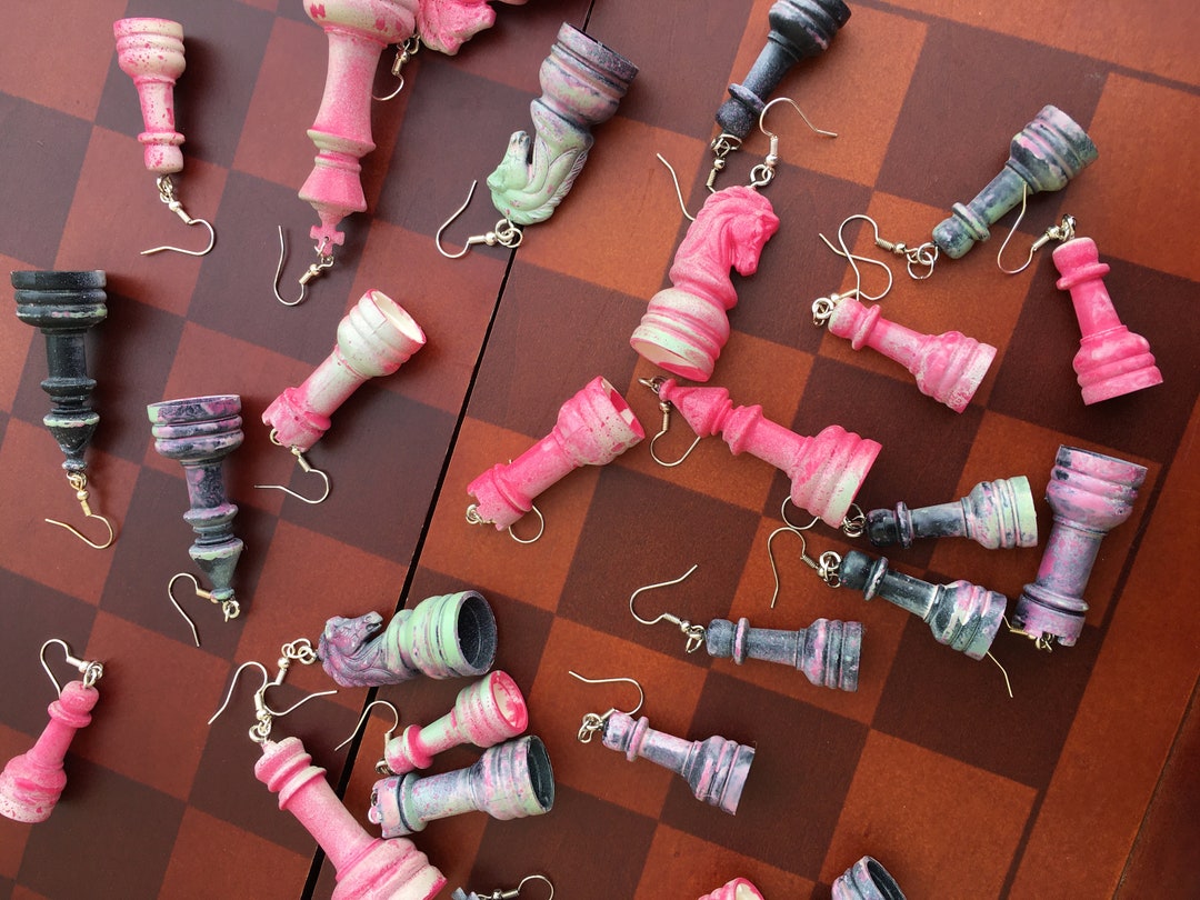 Spray Painted Chess Piece Dangle Earrings - Etsy