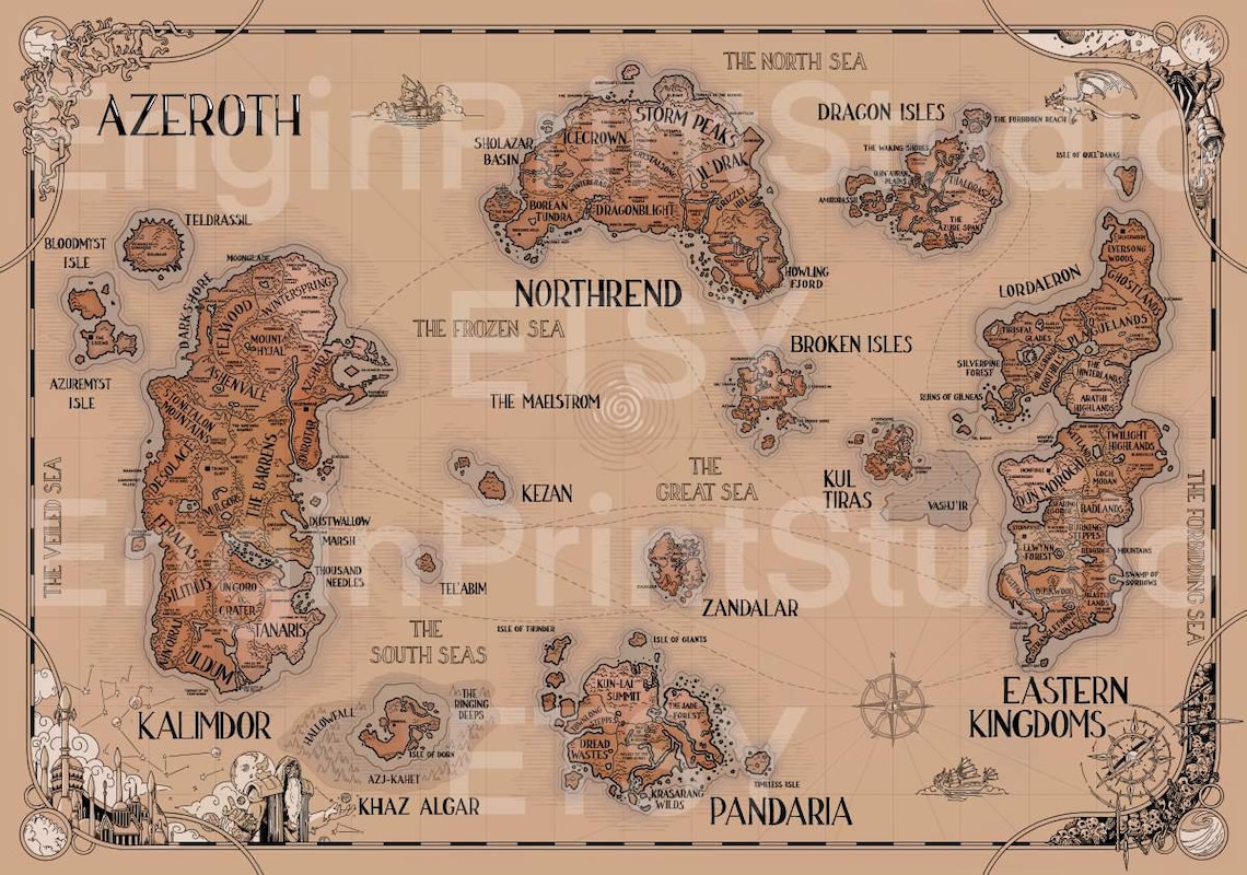 Digital Azeroth World of Warcraft the War Within Vintage Map Poster - Etsy