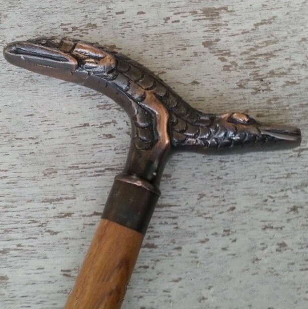 Walking Cane, Designer Crocodile Face Brass Handle Wooden Walking Stick ...