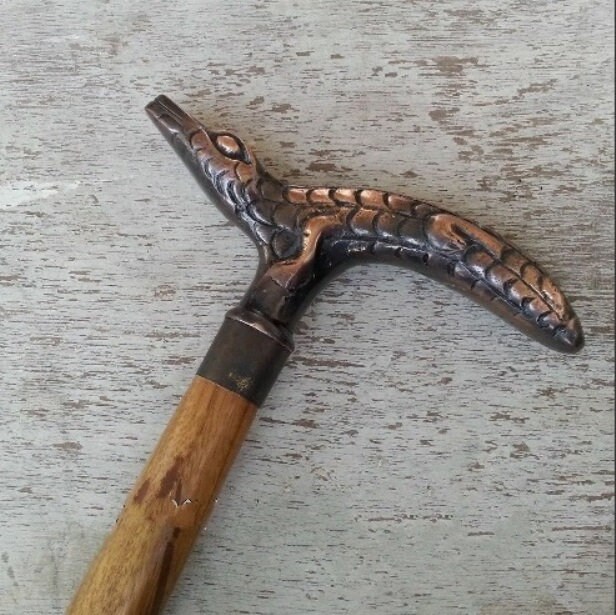 Walking Cane, Designer Crocodile Face Brass Handle Wooden Walking Stick ...