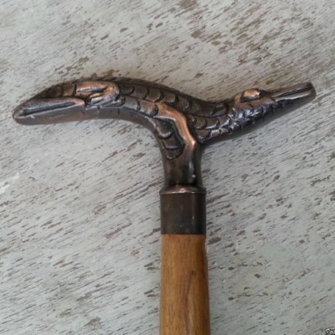 Walking Cane, Designer Crocodile Face Brass Handle Wooden Walking Stick ...