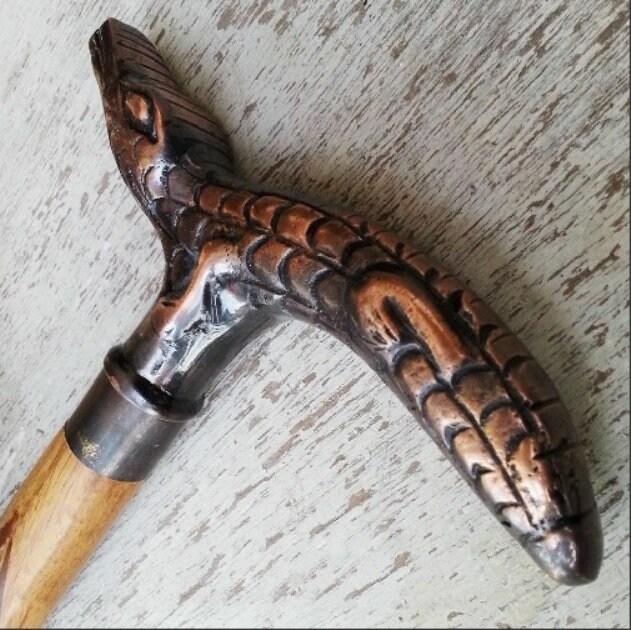 Walking Cane, Designer Crocodile Face Brass Handle Wooden Walking Stick ...