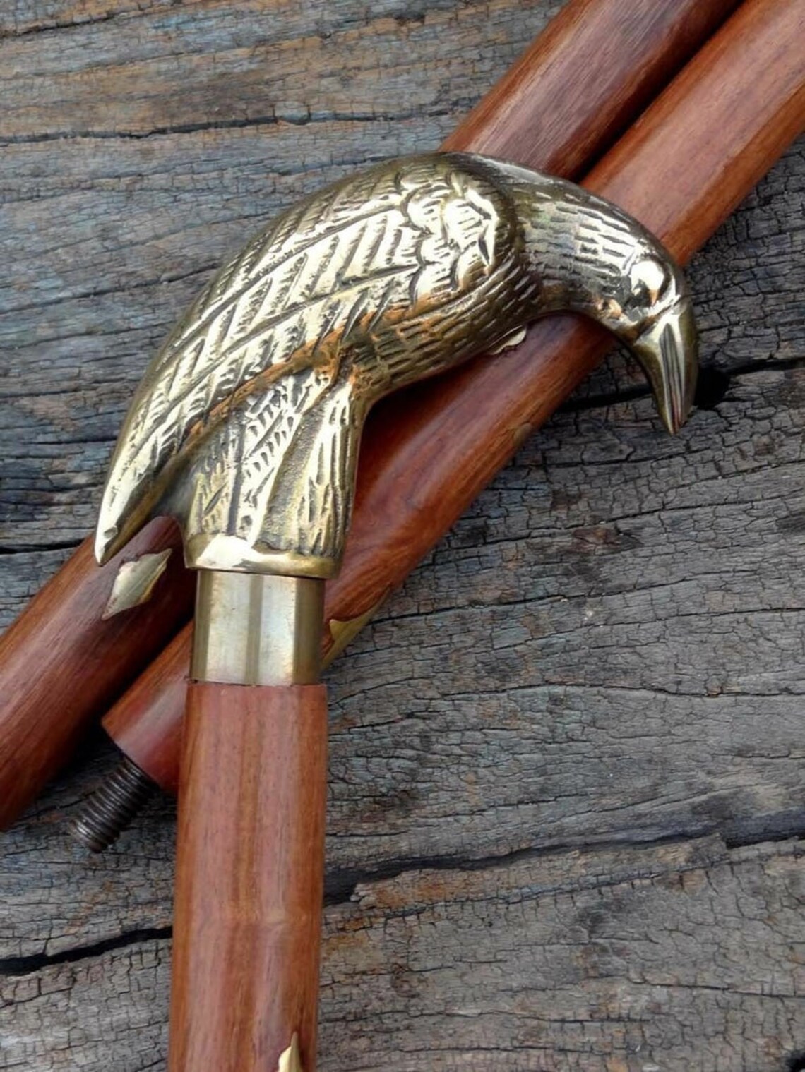 Wooden Walking Cane Designer Sitting Crow Brass Handle - Etsy