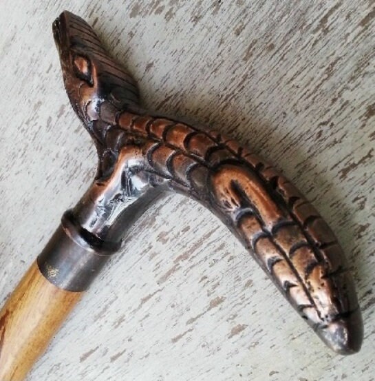 Walking Cane, Designer Crocodile Face Brass Handle Wooden Walking Stick ...