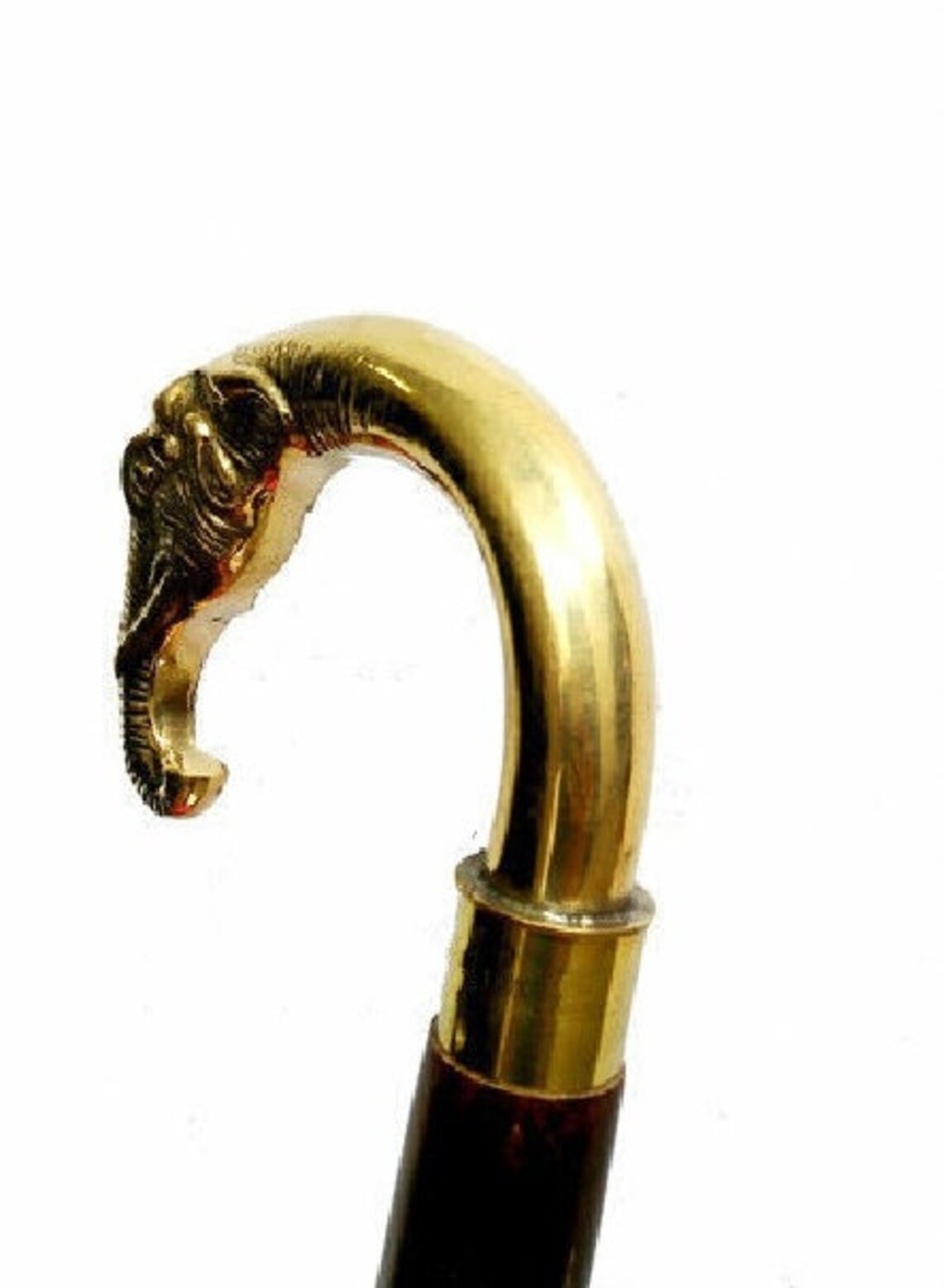 Vintage Walking Stick, Elephant Head Solid Brass Handle Wooden Walking ...