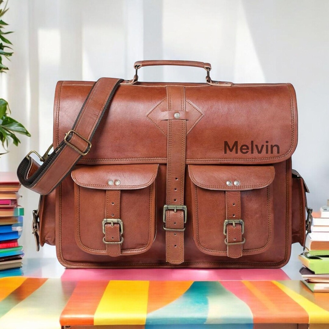 Personalized Briefcase Men Leather Messenger Laptop Sling Satchel ...