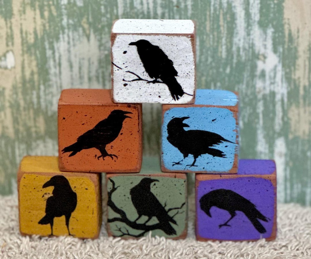 Rustic Crow,crow Blocks Set of 6,crow Tiered Tray,primitive Crow,raven ...