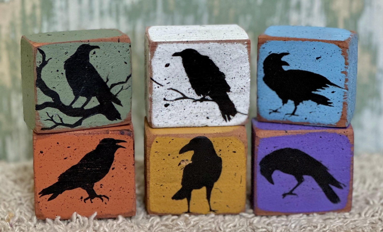 Rustic Crow,crow Blocks Set of 6,crow Tiered Tray,primitive Crow,raven ...