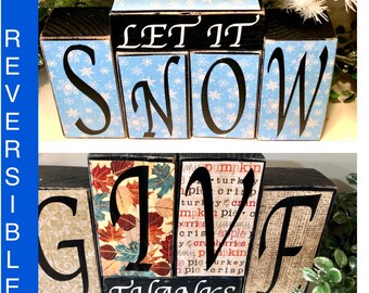 Let It Snow Christmas Decor Wood Stacked Block Sign With - Etsy