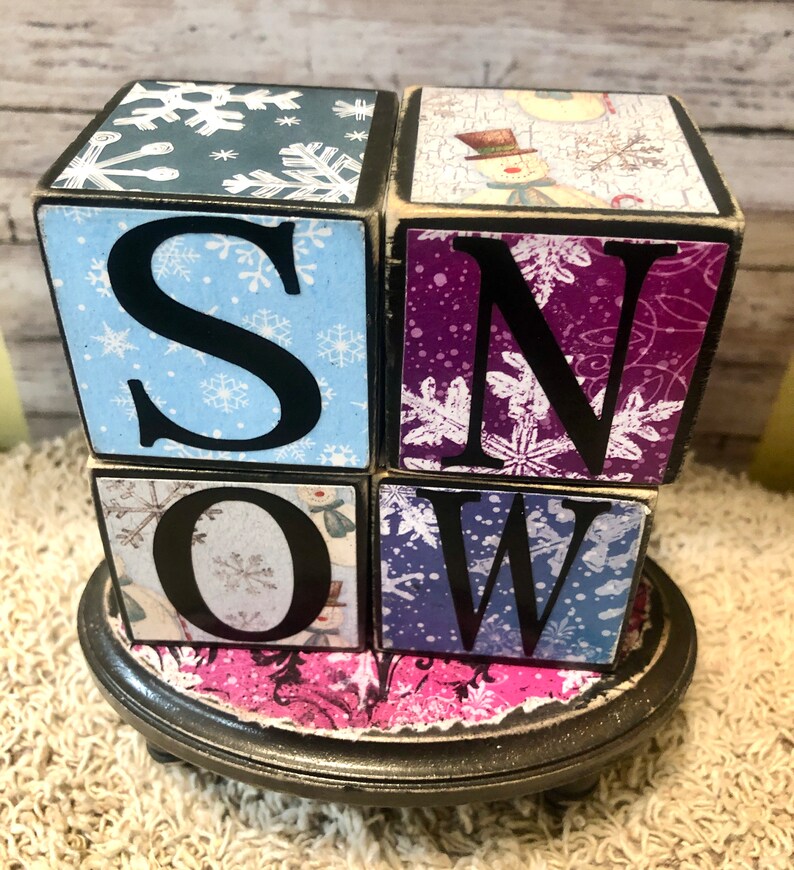 SNOW Wood Blocks AND Table Riser,christmas Tiered Tray,christmas ...