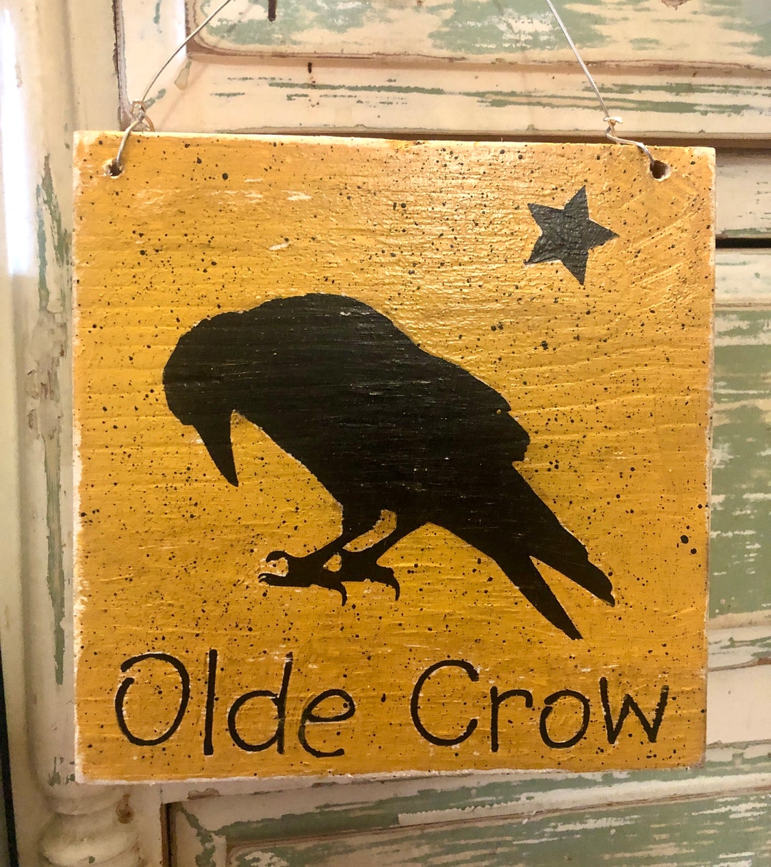 Olde Crow Primitive Signpraying Crow/ravenrustic - Etsy