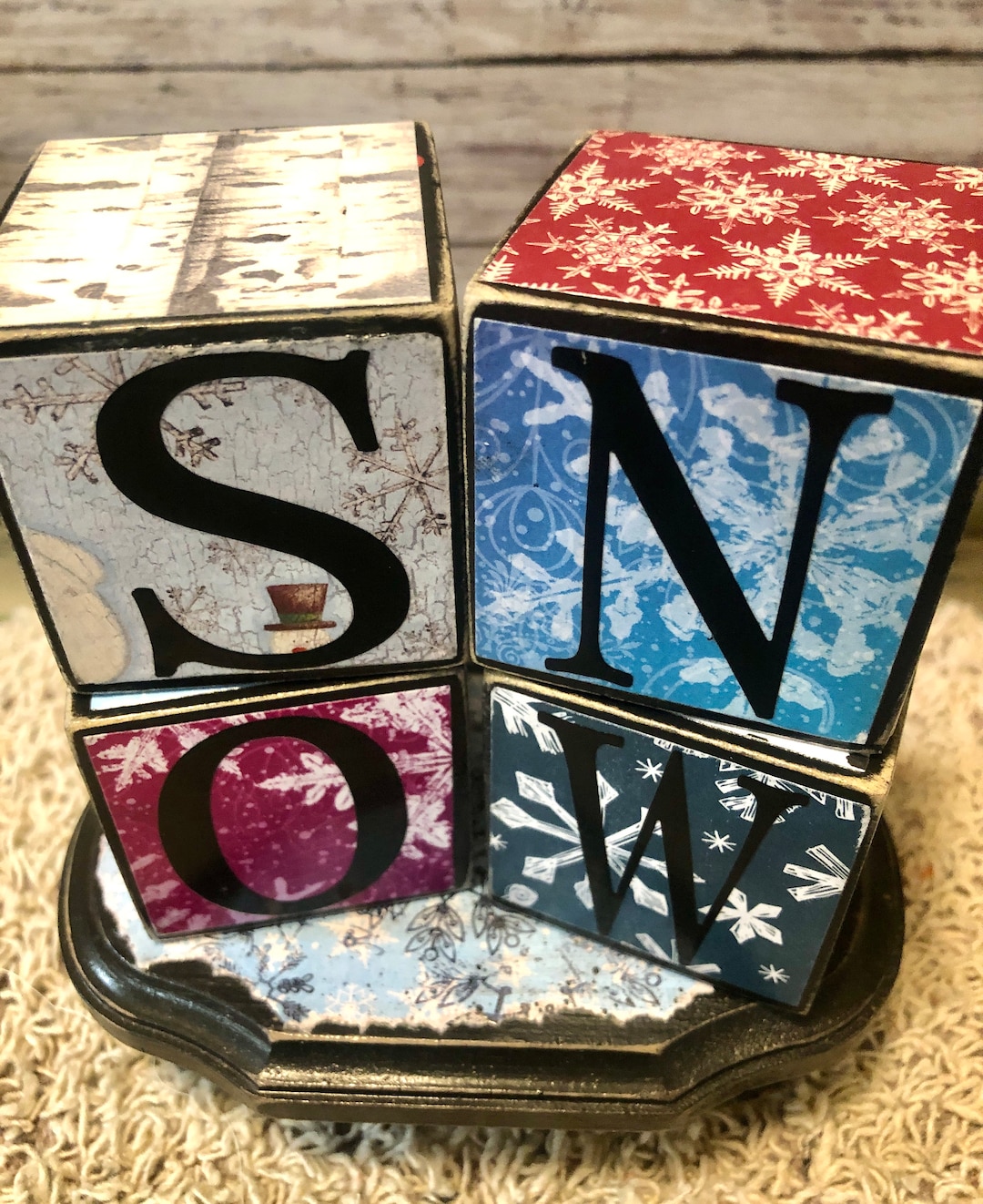 Christmas Wood Blocks "snow" AND Table Riser,christmas Tiered Tray ...