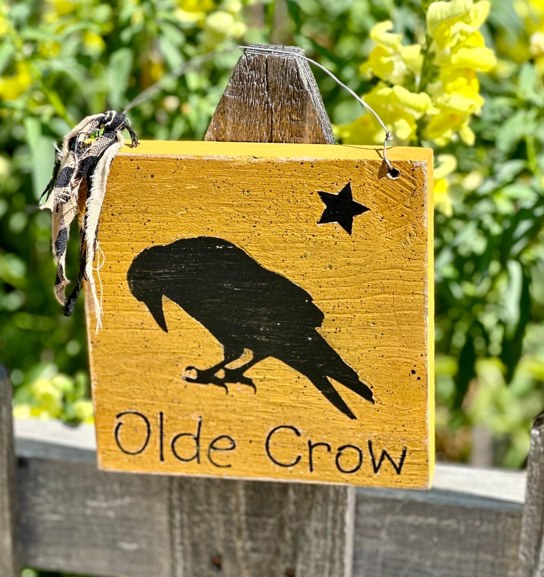 Olde Crow Primitive Sign,praying Crow/raven,rustic Raven,tiered Tray ...