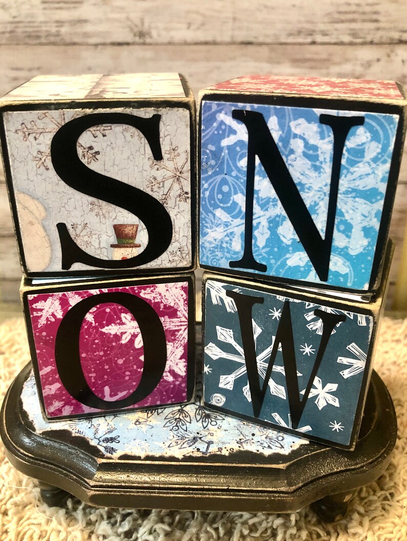 Christmas Wood Blocks "snow" AND Table Riser,christmas Tiered Tray ...