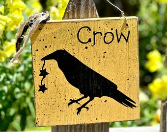 Primitive Crow Sign Ornie Handmade Wood Sign - Etsy