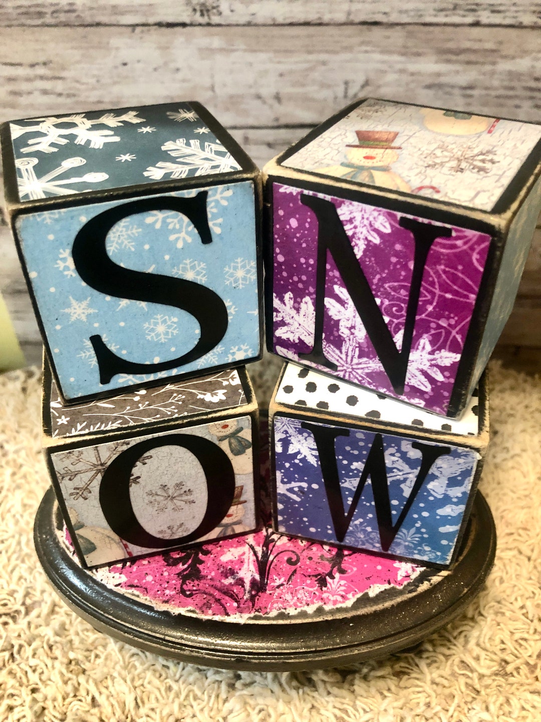 SNOW Wood Blocks AND Table Riser,christmas Tiered Tray,christmas ...