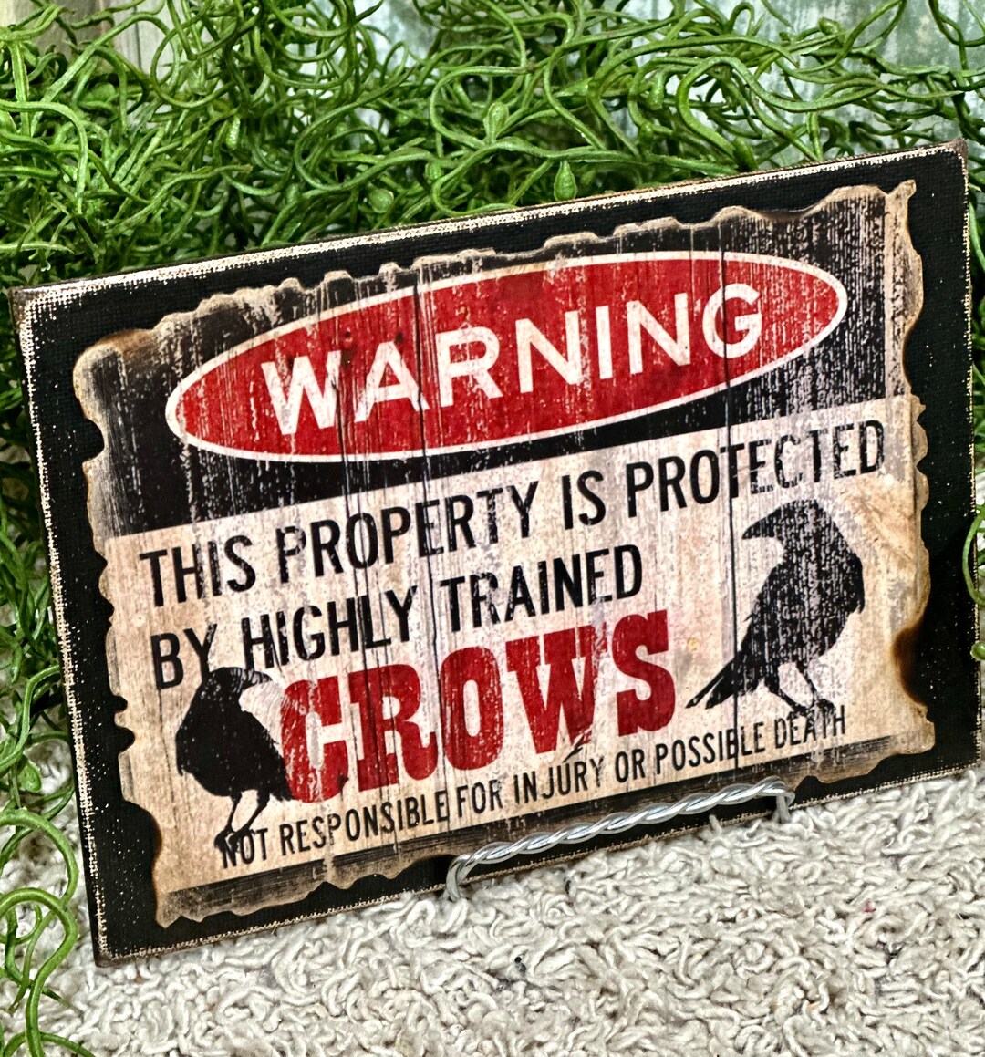 Warning Crow Sign,funny Crow Sign,rustic Crow Decor,primitive Crow ...
