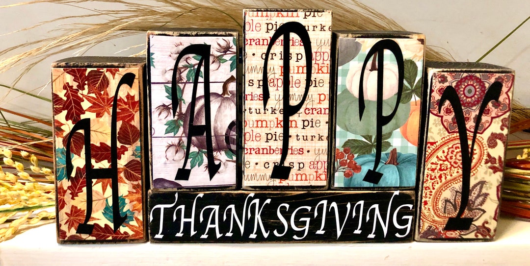 Happy Thanksgiving Wood Blocks,thanksgiving Wood Blocks, Tiered Tray ...
