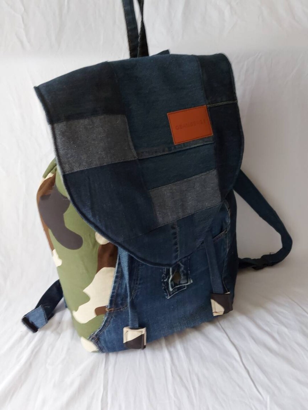 Backpack Model Made From Recycled Jeans With Camouflage Patterned ...
