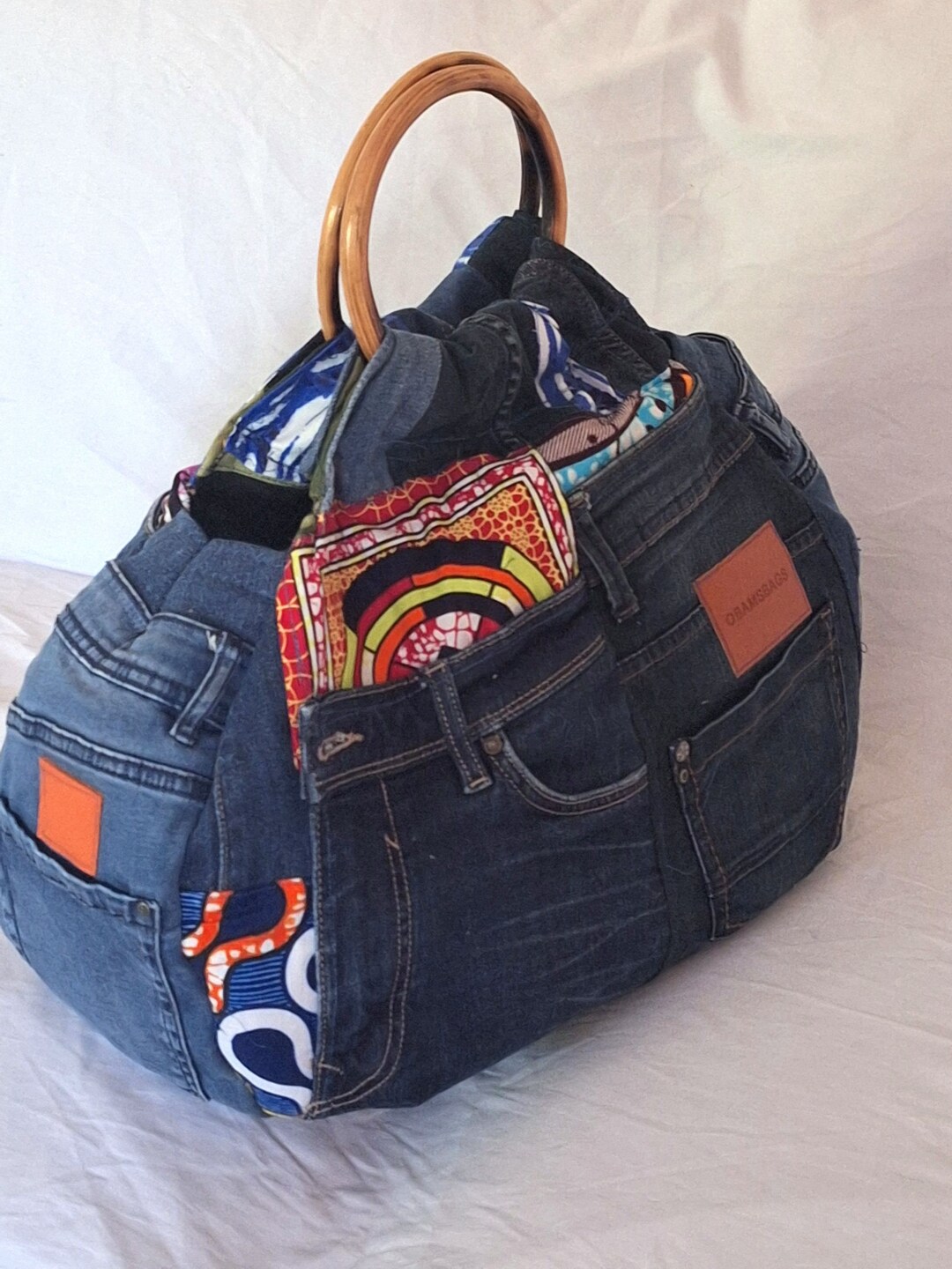 Women's Tote Bag Made From Recycled Jeans, Wax Scraps, Wooden Handles ...