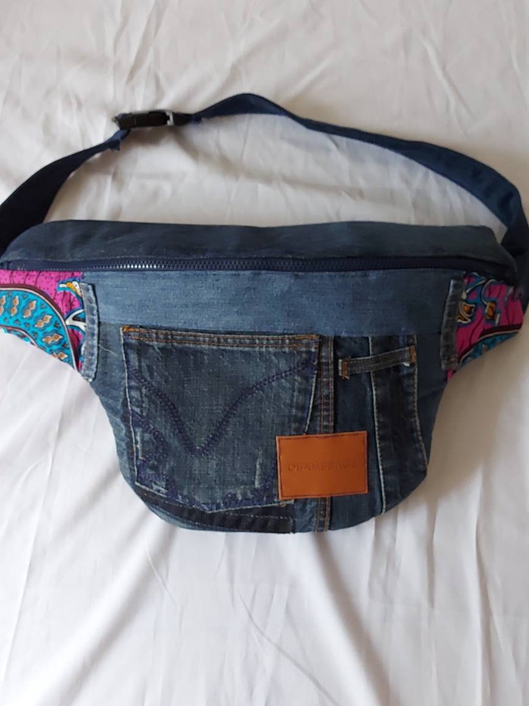 Abdominal Pocket, Large Belly Bag in Recycled Jeans, Colorful African ...