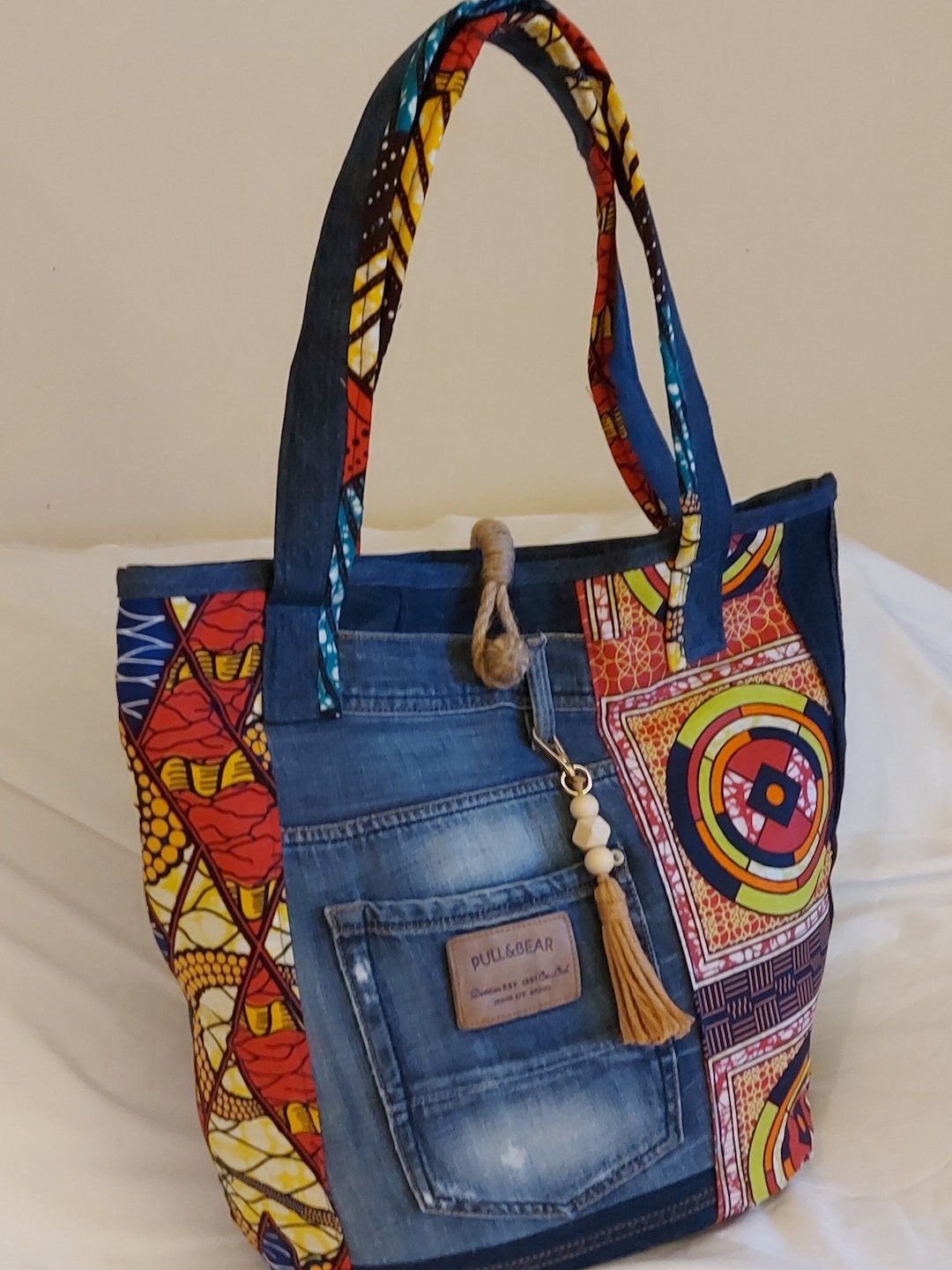 Tote Bag in Recycled Jeans, Patchwork Colored Wax Coupons for Women Who ...