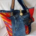 Sac cabas en jeans recyclés, chute wax et jute rouge, anses cuir-jeans ...