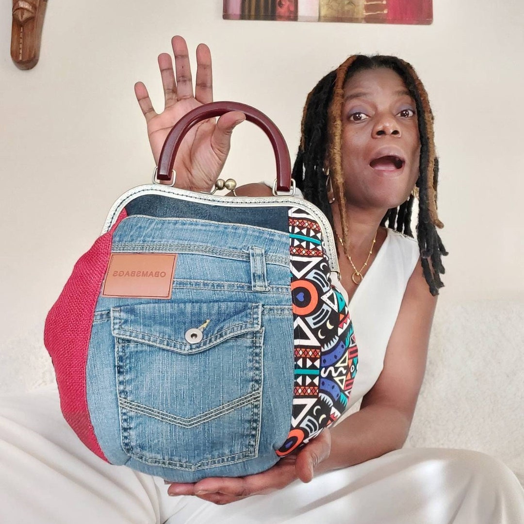 Handbag Made From Recycled Jeans, Wax and Jute Scraps, Retro Style ...