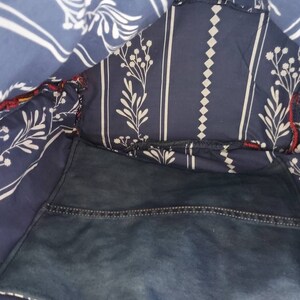 Sac cabas en jeans recyclés, chute wax et jute rouge, anses cuir-jeans ...