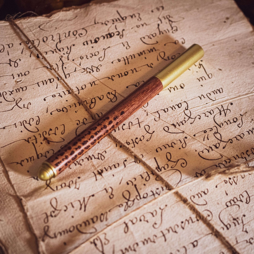 Runic Pen - Engraved Mahogany and Brass - Gel Ink - Ideal Gift for D&D ...