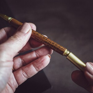Runic Pen Engraved Mahogany and Brass Black Gel Ink Ideal Gift for D&D ...