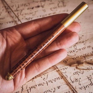 Runic Pen - Engraved Mahogany and Brass - Gel Ink - Ideal Gift for D&D ...