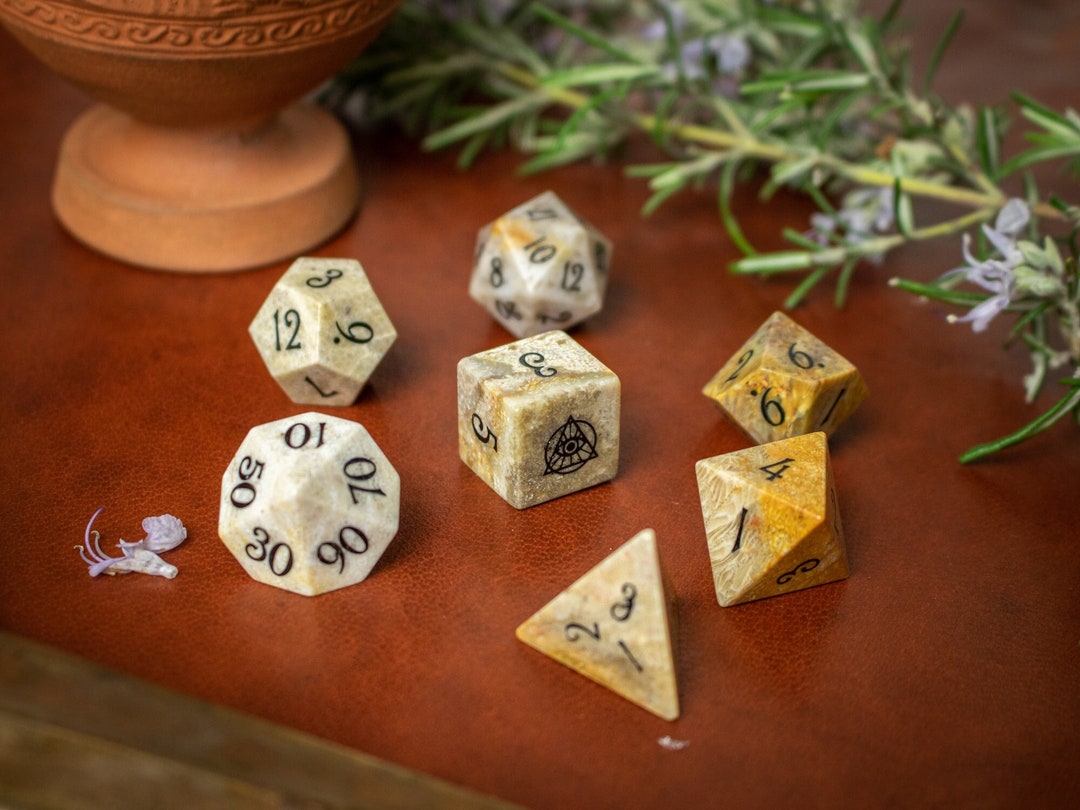 Hydra's Teeth - Fossilized Coral - Precious Gemstone Dice Set for D&D ...