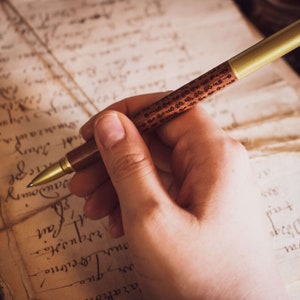 Runic Pen - Engraved Mahogany and Brass - Gel Ink - Ideal Gift for D&D ...