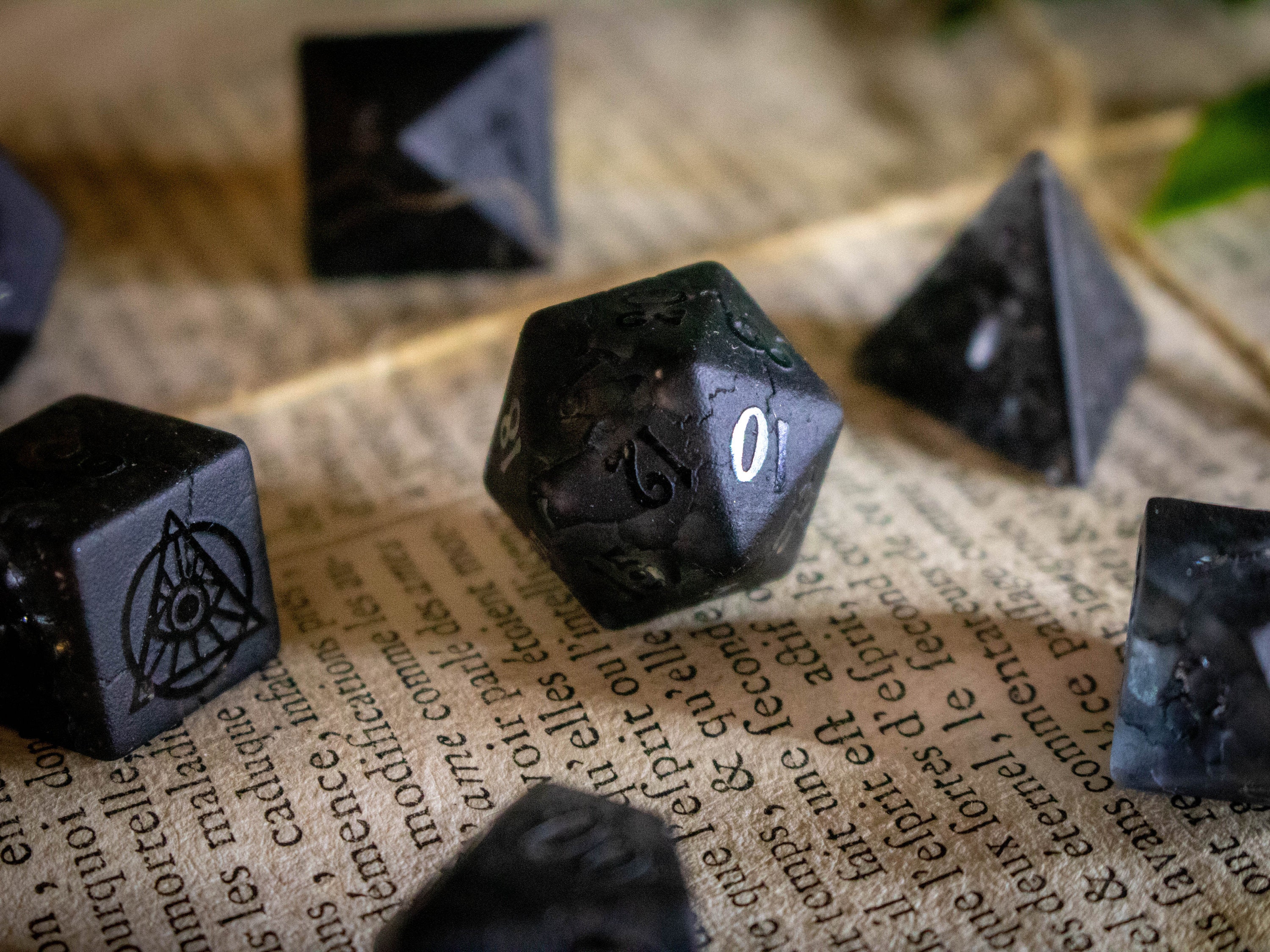 Black Ice - Black Blast Glass - Precious Gemstone Dice Set for D&D ...
