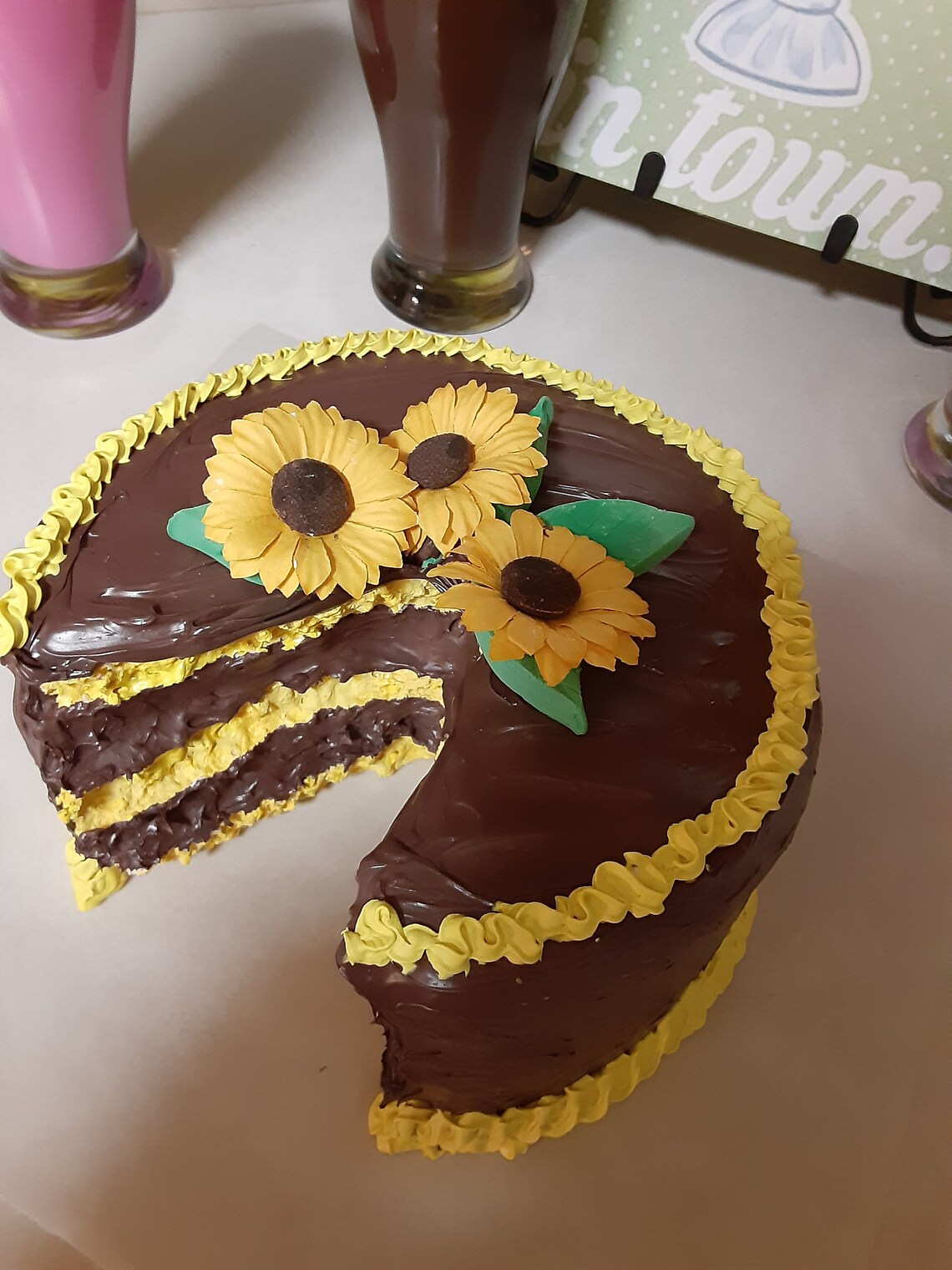 Faux Chocolate Cake With Lemon Icing Sunflower Decoration - Etsy