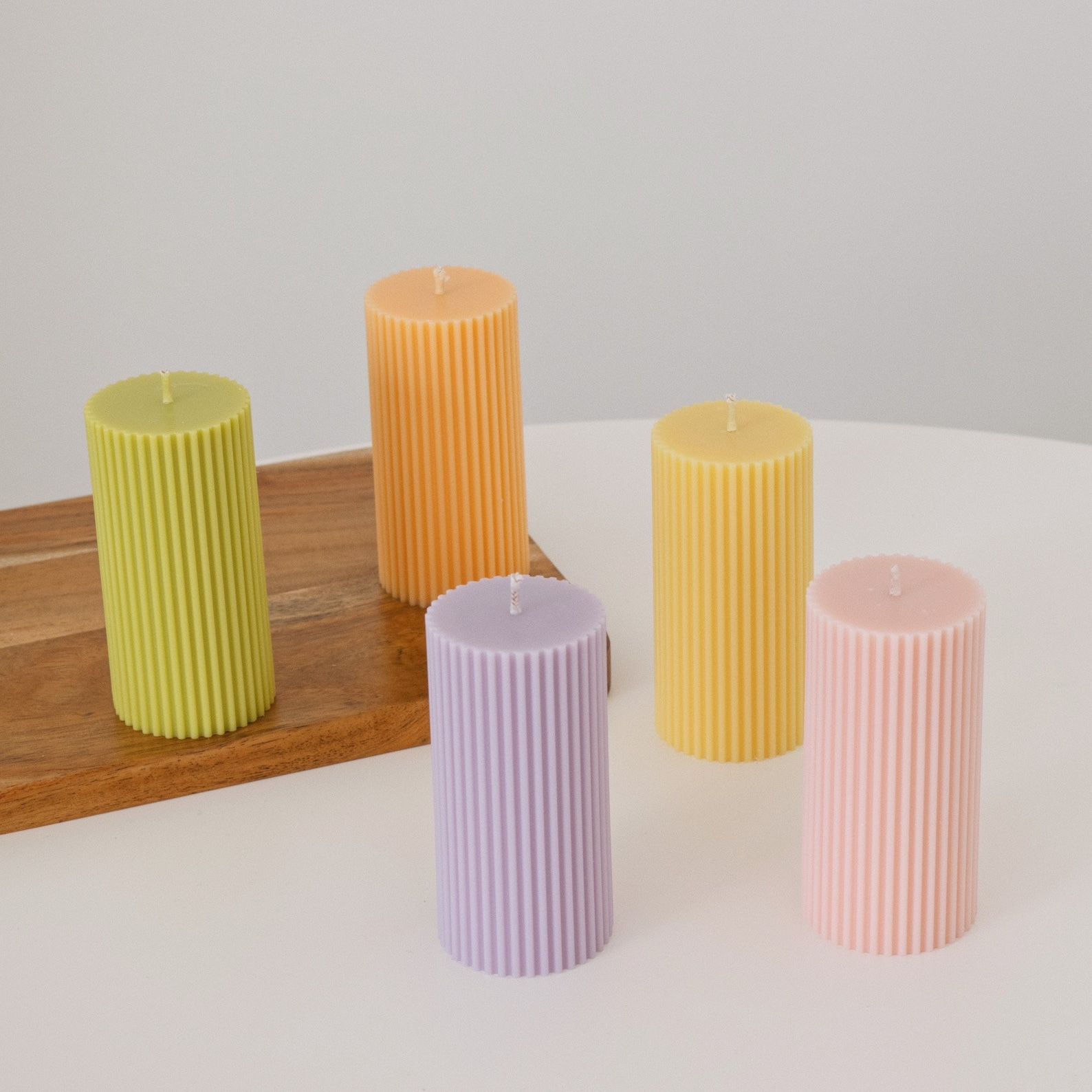 Pastel Ribbed Candles / Column Ribbed Candle / Table Candle / - Etsy