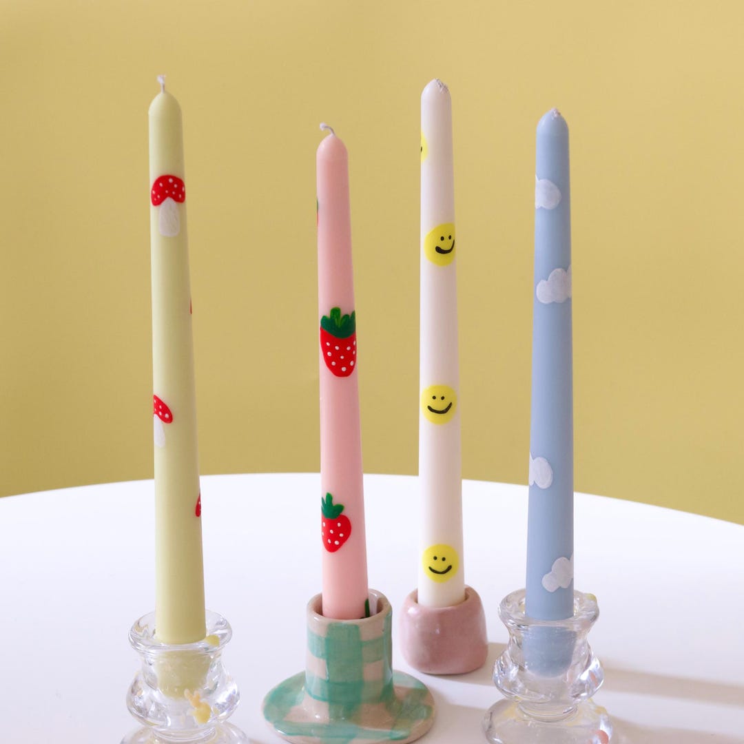 Hand-painted Taper Candle / Cute Funky Tapered Candles / Candle Sticks ...