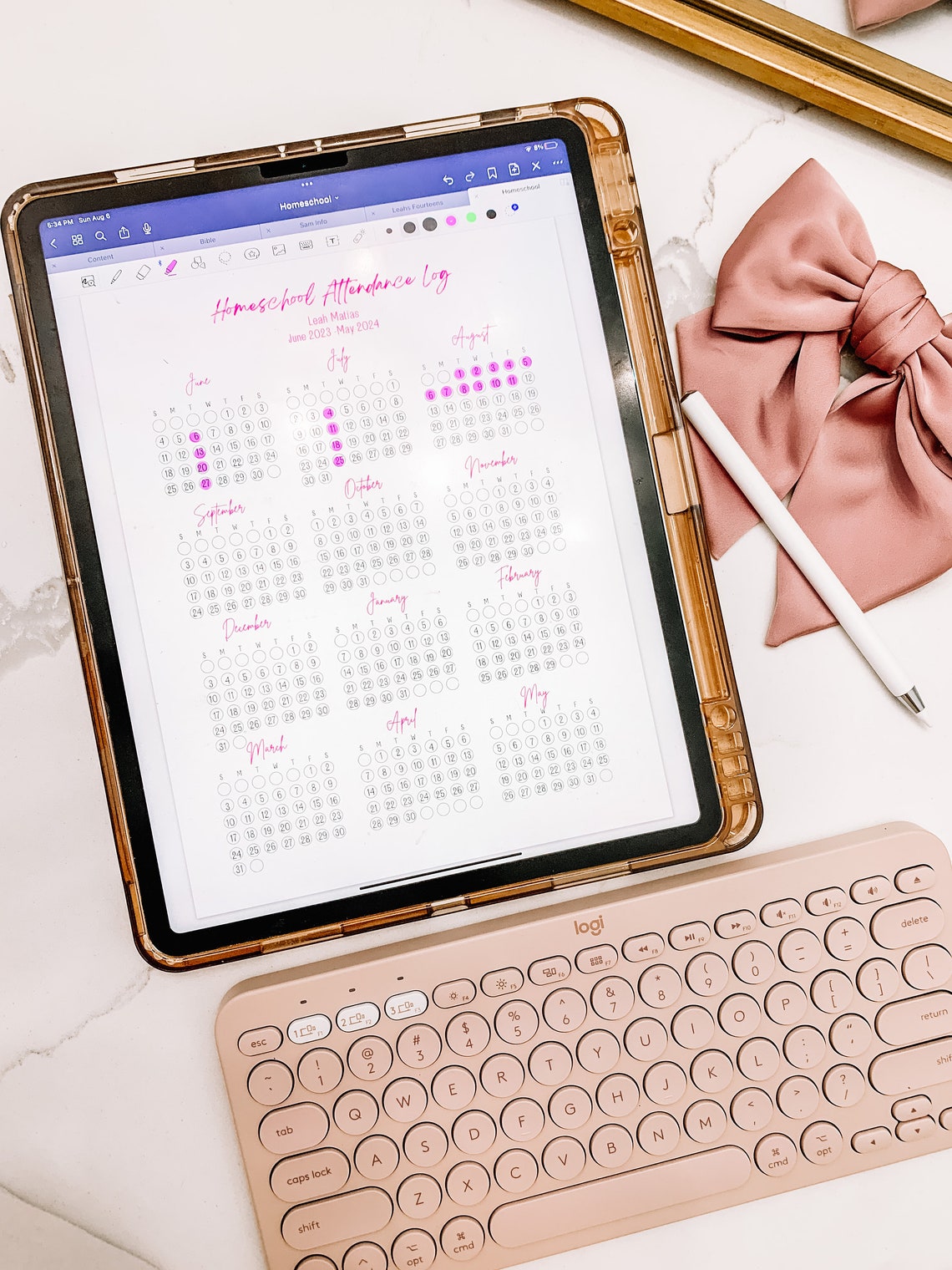 Homeschool Attendance Sheet AUGUST 2023 JULY 2024 Print It or iPad ...