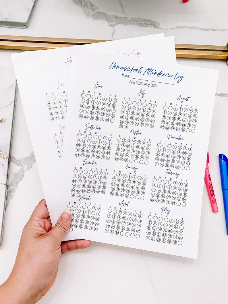 Homeschool Attendance Sheet AUGUST 2023 JULY 2024 Print It or iPad ...