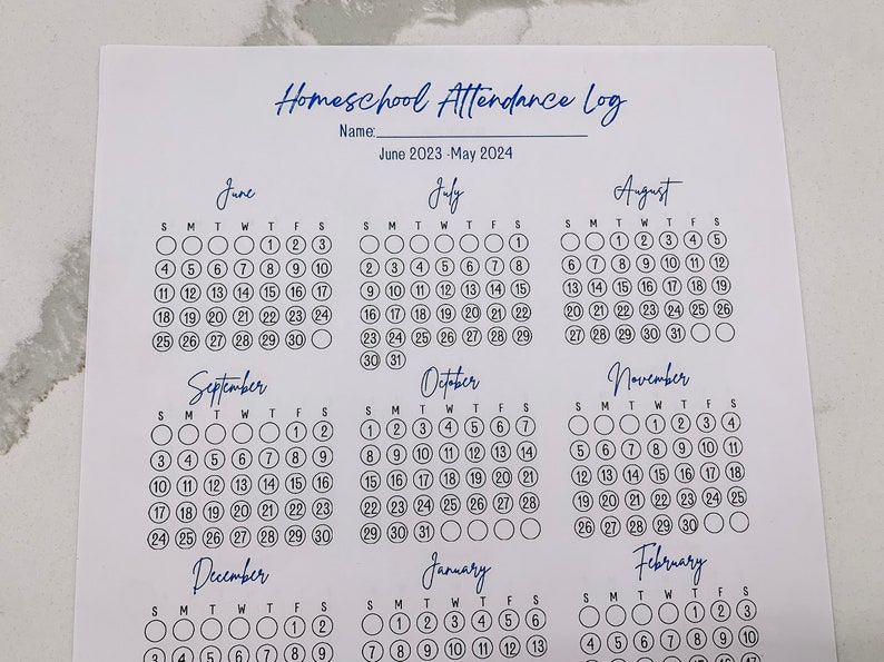 NOT CURRENT- Homeschool Attendance Log June 2023-may 2024 Printable or ...