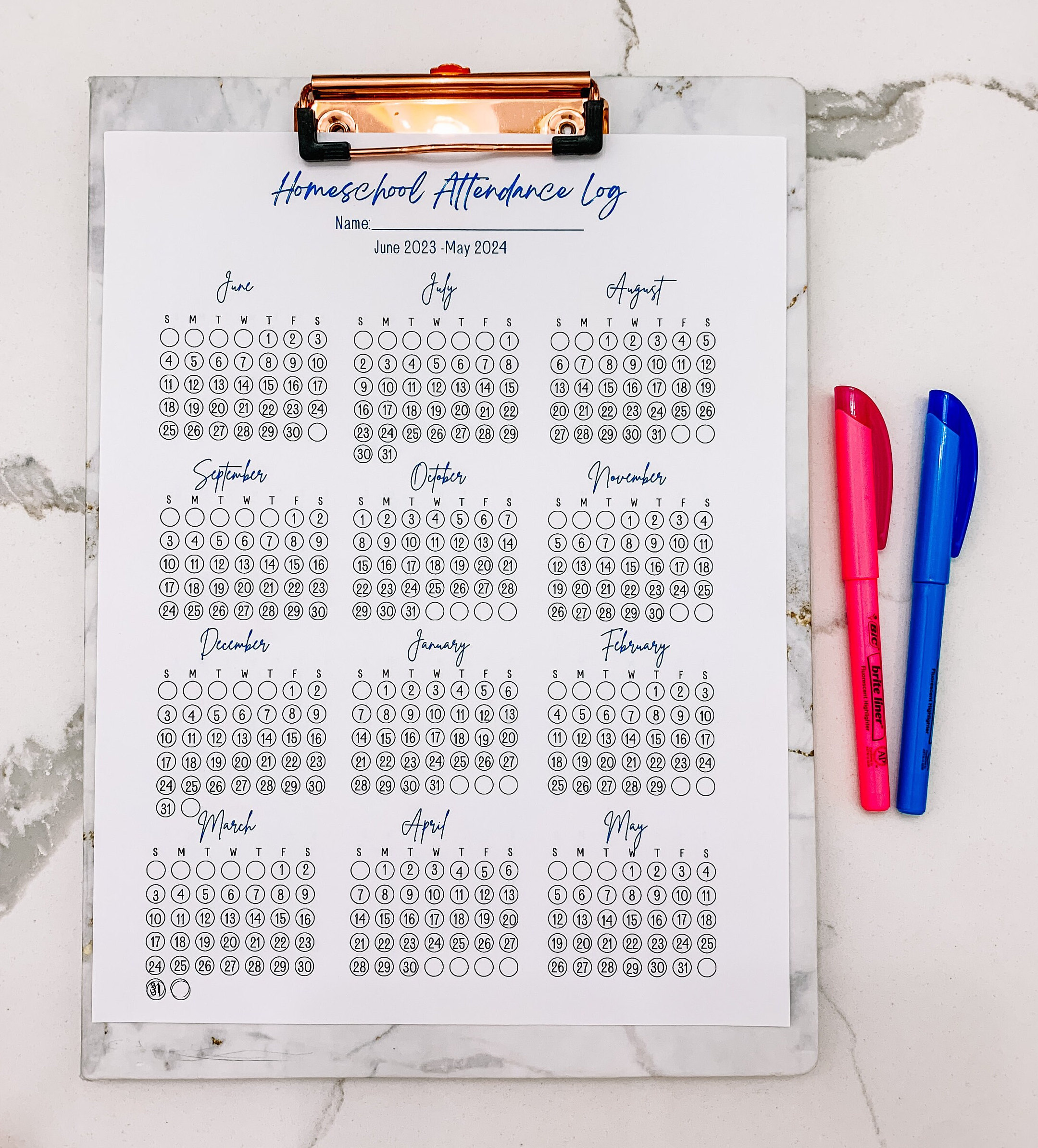 NOT CURRENT- Homeschool Attendance Log June 2023-may 2024 Printable or ...