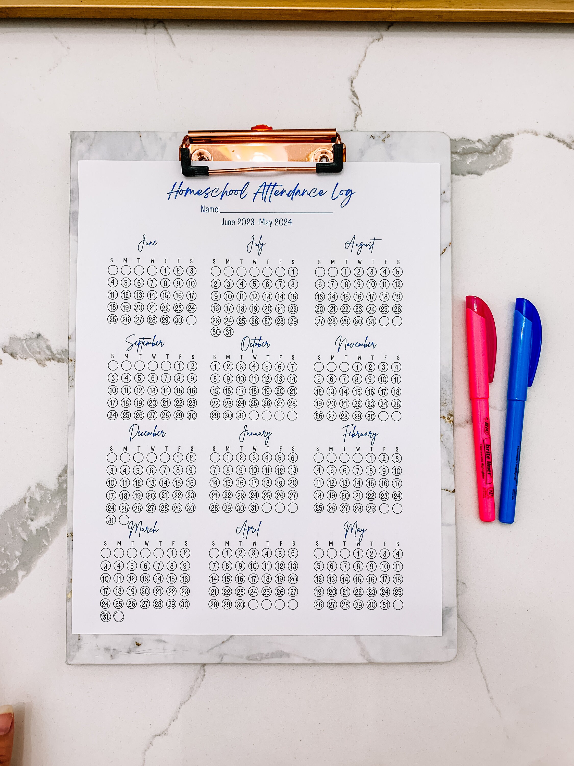 Homeschool Attendance Sheet AUGUST 2023 JULY 2024 Print It or iPad ...