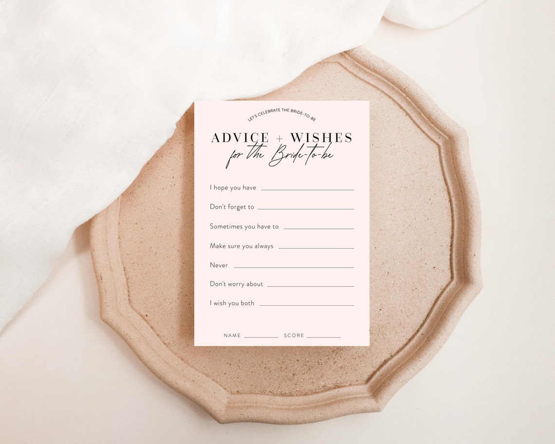Advice for the Bride Bridal Shower Game, Modern Minimalist Bridal ...