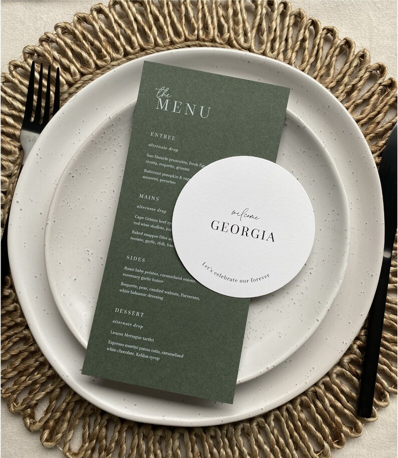Food Menu With Round Place Card Coaster Place Card Wedding - Etsy