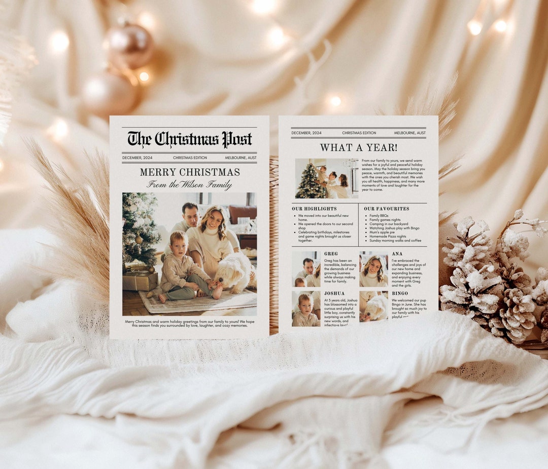 Year in Review Christmas Card Newspaper Template, Editable Christmas ...