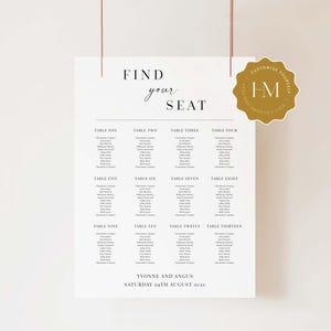 Wedding Seating Chart Template, Modern Editable Seating Chart Template ...